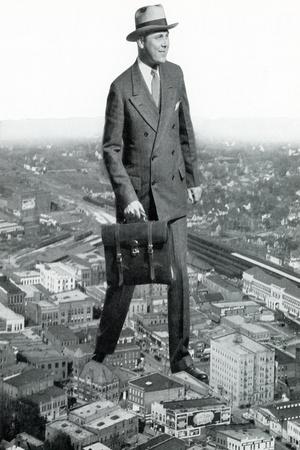 'Guide to Selling - Giant Salesman Strides through a City, 1928 (Screen ...