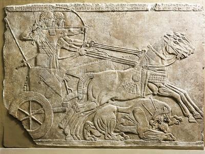 'Gypsum Relief Depicting King Ashurnasirpal II on Chariot Hunting Lion ...