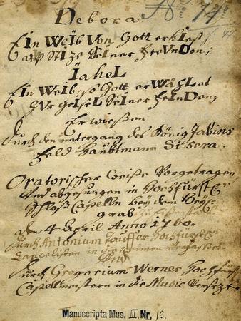 Handwritten Title Page of Werners Deborah Oratorio Giclee Print ...