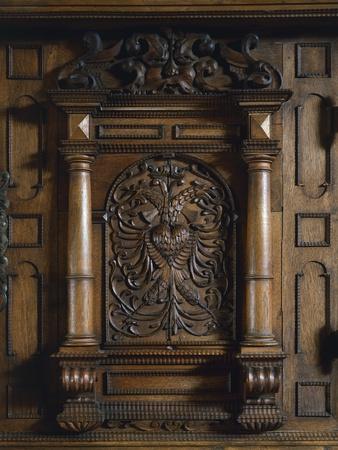 'Heraldic Symbol, Detail of Architectural Carved Walnut Cabinet ...