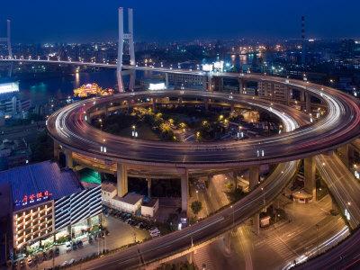 'Highway Traffic at Entrance to Nanpu Bridge over Huangpu River ...