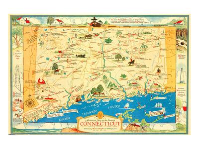 'Historical Map of Connecticut' Prints - Leon des Rosiers | AllPosters.com