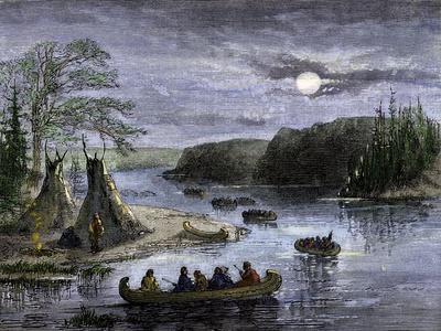 'History of Indigenous Peoples: Canoes on the Ohio River Traveling at ...