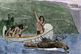 'History of Indigenous Peoples: Native Americans in a Canoe Hunting ...