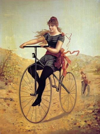 'History of the Bicycle : Woman Pedaling Her Bicycle' Giclee Print ...