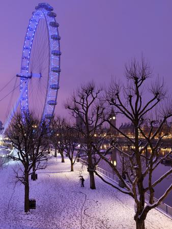 'Houses of Parliament and London Eye in Winter, London, England, United ...