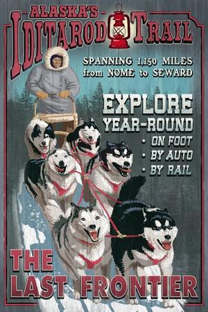 'Iditarod Trail Vintage Sign - Alaska - Lantern Press Artwork' Prints ...