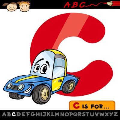 Letter C With Car Cartoon Illustration - Igor Zakowski | AllPosters.com
