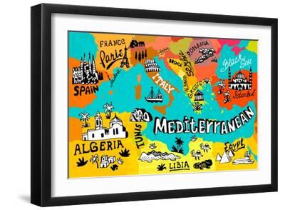 'Illustrated Map of Mediterranean' Posters - Daria_I | AllPosters.com