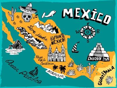 'Illustrated Map of Mexico with the Main Attractions' Posters - Daria_I ...