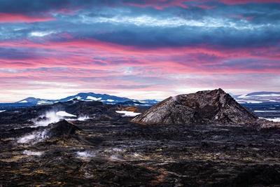 Incredible sunset view of Reeky lavas field in the geothermal valley ...