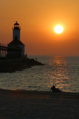 'Indiana Dunes lighthouse at sunset, Indiana Dunes, Indiana, USA ...