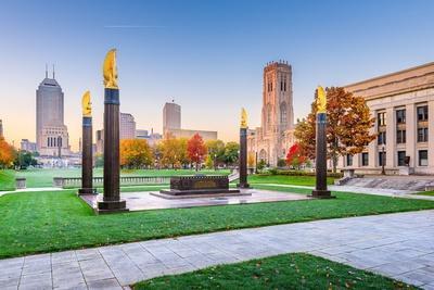 'Indianapolis, Indiana, USA monuments and downtown skyline at dusk ...
