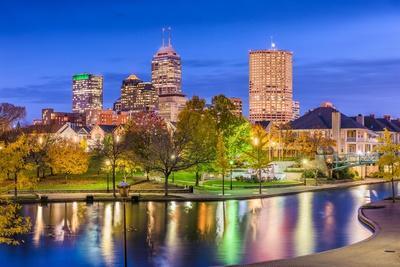 Indianapolis, Indiana, USA river walk and skyline Photo | AllPosters.com