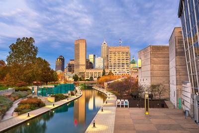 'Indianapolis, Indiana, USA skyline and canal at dusk in autumn' Photo ...