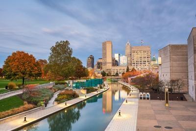'Indianapolis, Indiana, USA skyline and canal at dusk in autumn' Photo ...