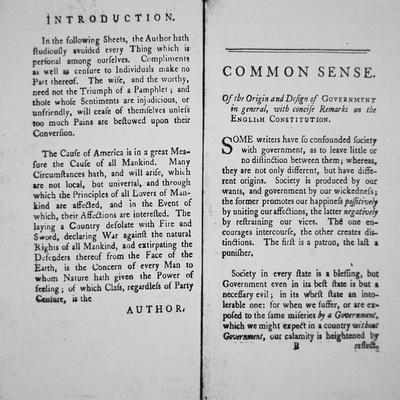 'Introduction and First Page of 'Common Sense' by Thomas Paine, 1776 ...