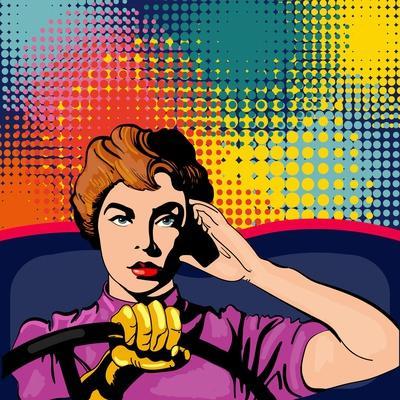 Woman Driving a Car Pop Art Vector Illustration Prints - intueri ...