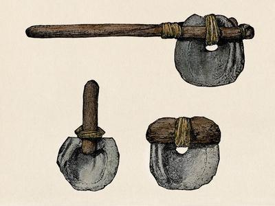 'Iroquois War Club and Instruments - Colour Engraving, from a 19Th ...