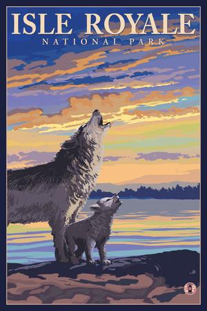 'Isle Royale National Park, Michigan - Wolf & Cub - Lantern Press ...
