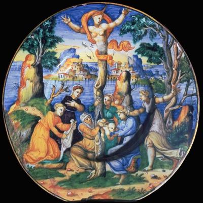 'Italian earthenware plate showing the birth of Adonis, c.16th century ...