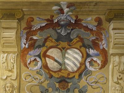 Italy, Brescia, Castle of Bornato, Hall of the Gods with Family Crests ...