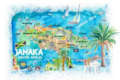 'Jamaica Illustrated Travel Map with Roads and Highlights' Poster - M ...