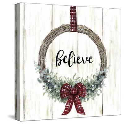 Festive Wreath - Believe Stretched Canvas Print - Janie Howe ...