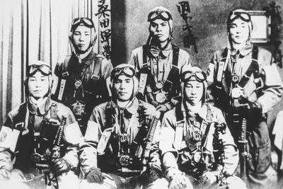 'Japanese Kamikaze Pilots Holding Samurai Swords, 1944-45' Photographic ...