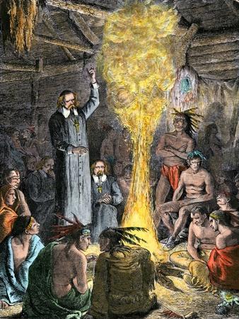 'Jesuite French Missionary Preaching American Indians. Engraving ...