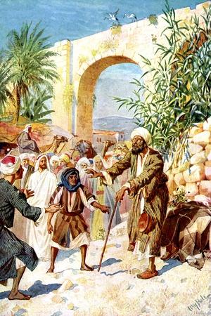 'Jesus cures a blind beggar - Bible' Giclee Print - William Brassey ...