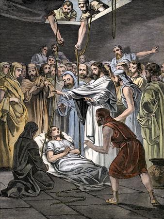 'Jesus Rescues Lazarus in His Tomb. 19Th Century (Engraving)' Giclee ...