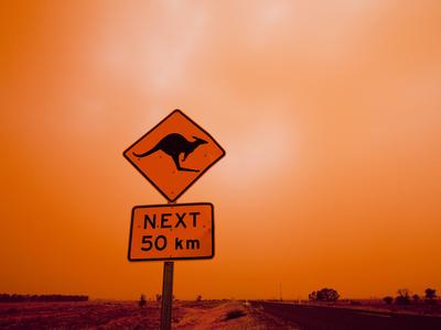 'Kangaroo Crossing Road Sign, Outback Dust Storm, Rural Highway ...