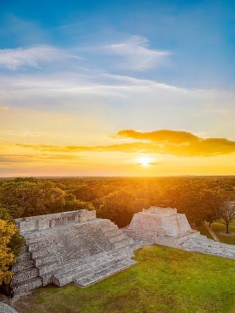Great Acropolis at sunset, elevated view, Edzna Archaeological Site ...