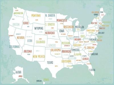 'Turquoise USA Map' Print - Kindred Sol Collective | AllPosters.com