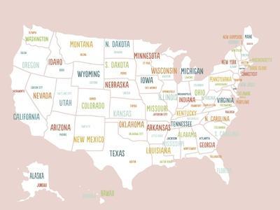 'Pink USA Map' Art - Kindred Sol Collective | AllPosters.com