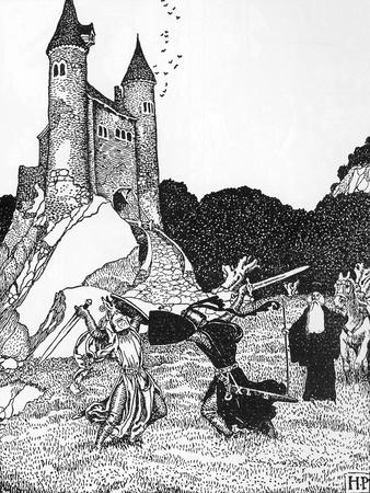 'King Arthur Fighting against Mordred in Presence of Merlin ...