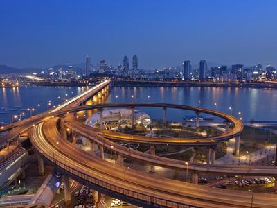 'Korea, Seoul, Tukseom, Traffic on Cheongdam On-Ramp and Cheongdam ...