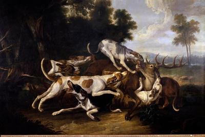 'L'hallali Du Deer Hunting Dogs Finishing a Deer - Painting by Jean ...