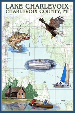 'Lake Charlevoix, Michigan - Nautical Chart' Print - Lantern Press ...