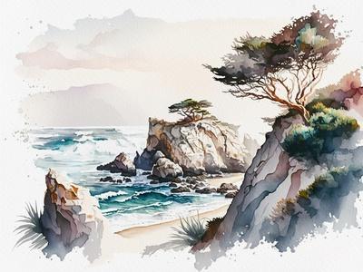 'California Coast Watercolor' Posters - Lana Kristiansen | AllPosters.com