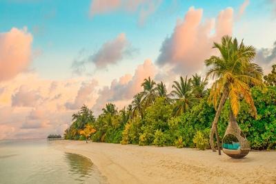 'Landscape of paradise tropical island beach, sunrise sunset scenic ...