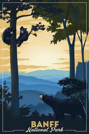 'Banff, Canada - Black Bears - Lithograph - Lantern Press Artwork ...