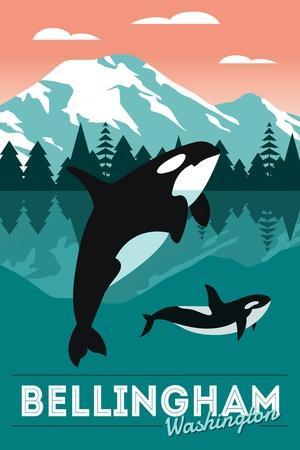 'Bellingham, Washington - Orca Whale and Calf - Vector - Lantern Press ...