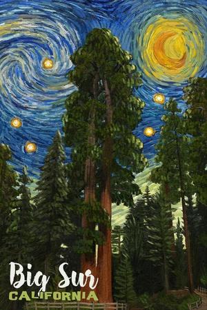 'Big Sur, California - Starry Night National Park Series - Lantern Press Artwork' Posters ...