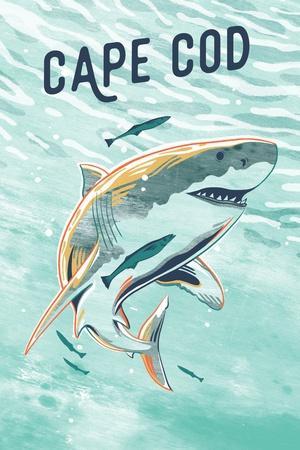'Cape Cod - Graphic Pastel - Great White Shark - LP Artwork' Prints ...