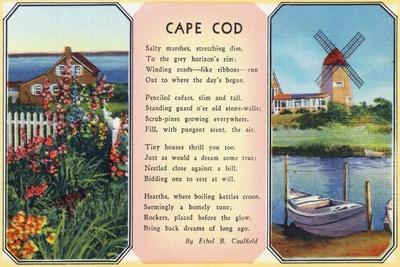 'Cape Cod, Massachusetts - View of a Windmill and "Cape Cod" Poem, c ...