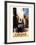 'Chester, England - Street View with Couple and Tower Clock Rail Poster ...