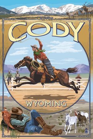 'Cody, Wyoming - Rodeo Cowboy Montage - Lantern Press Artwork' Prints ...