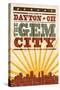 'Dayton, Ohio - Skyline and Sunburst Screenprint Style' Poster ...